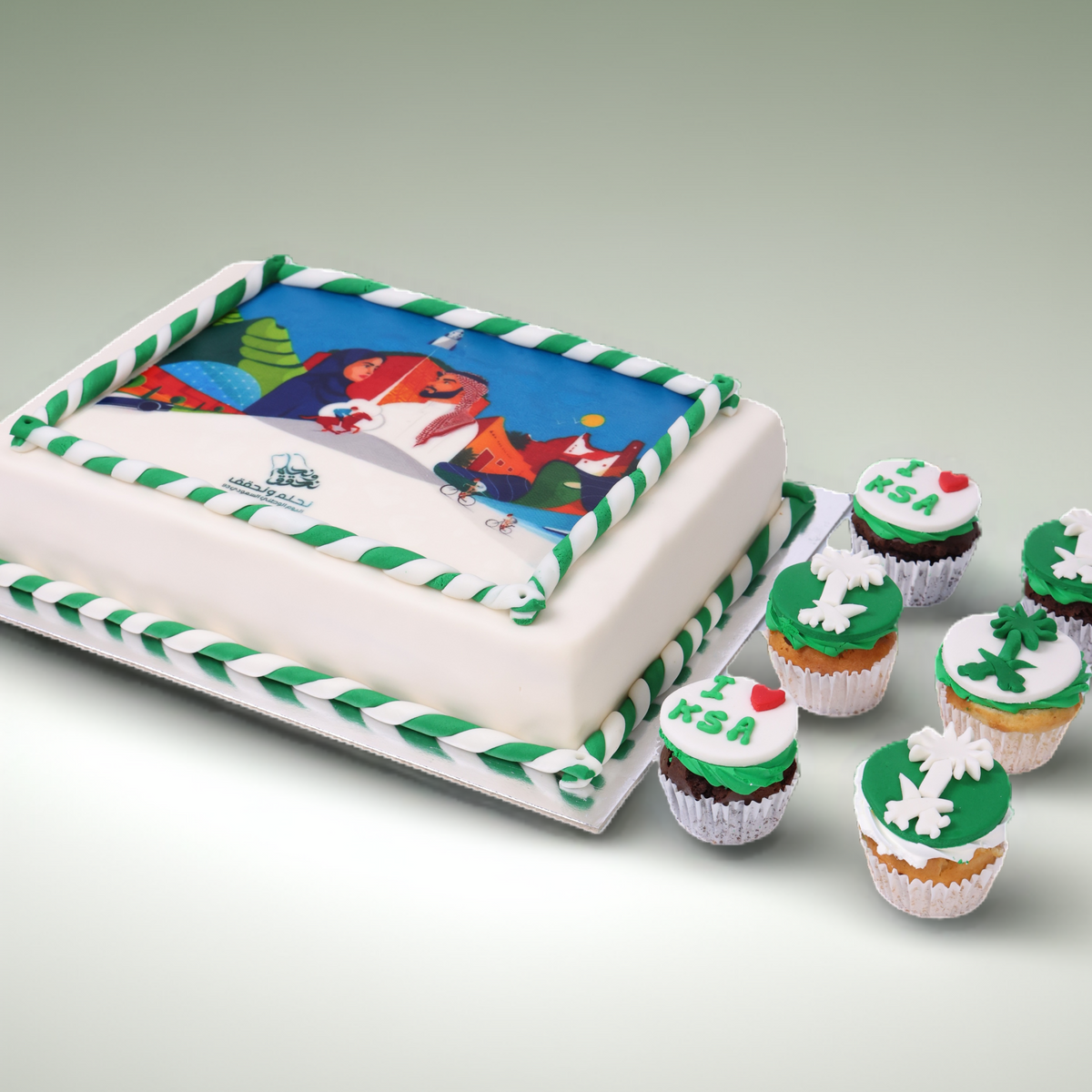 Saudi national day 2023 Cake with 6 Matching Cup Cake – Sarleen Cake
