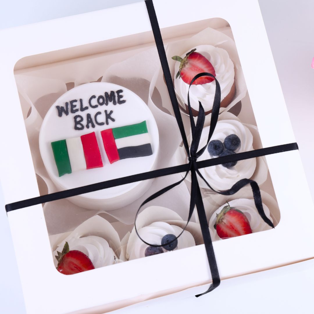Welcome Back Bento Cake with 5 Matching Cup Cake – Sarleen Cake
