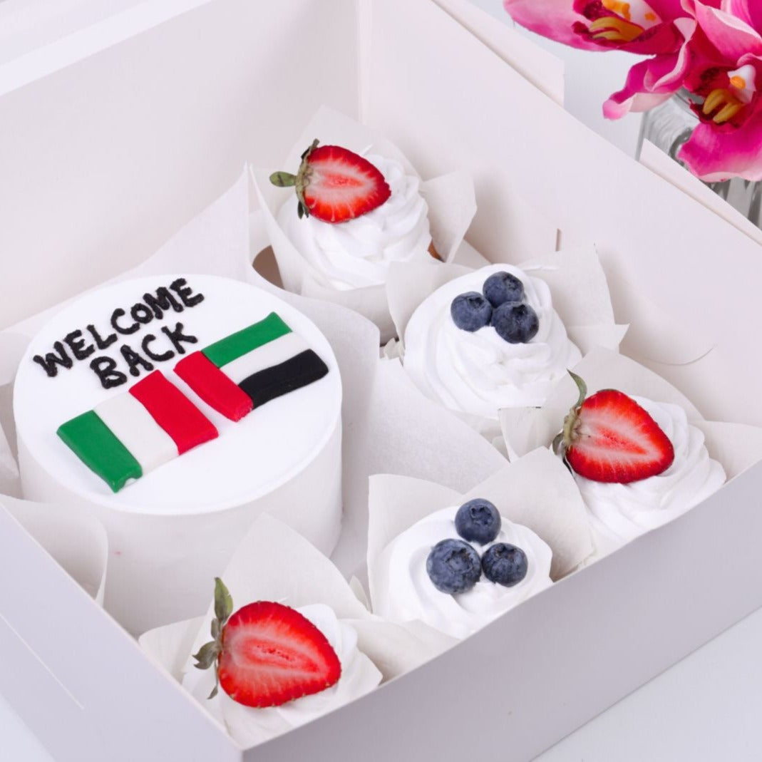 Welcome Back Bento Cake with 5 Matching Cup Cake – Sarleen Cake
